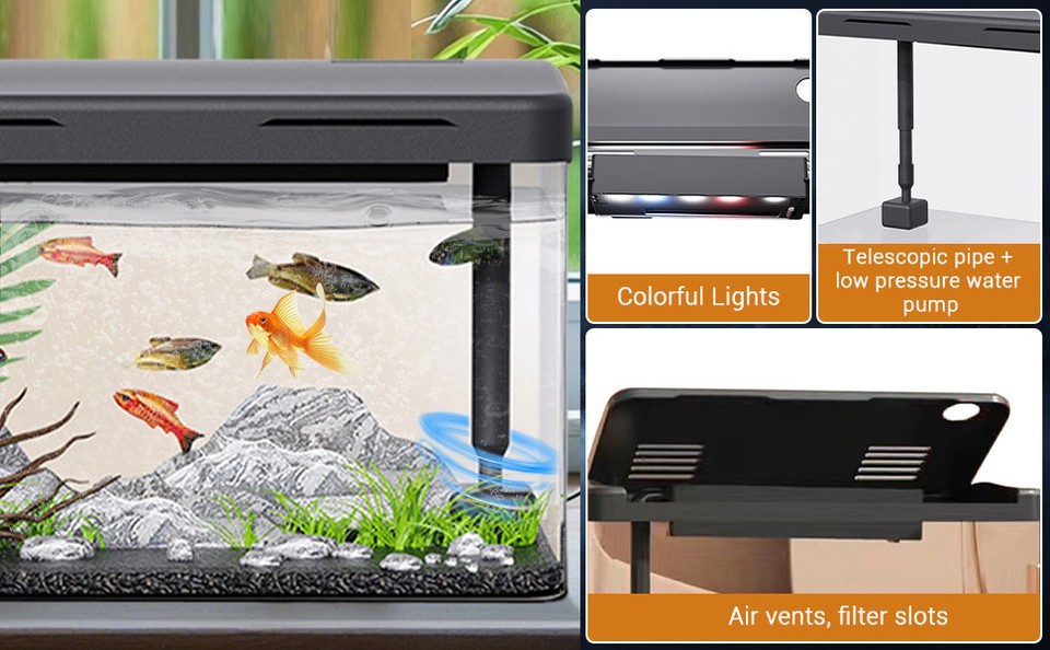 Aquarium Fish Tank Starter Kit Fish Tank Mini Desktop Rectangular Fish ...