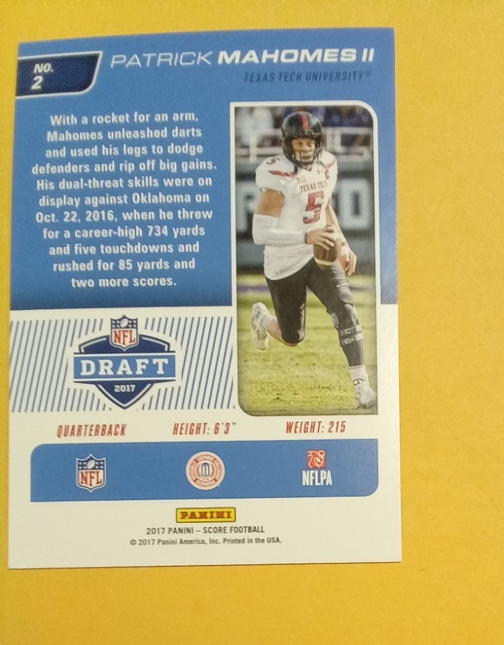 2017 Score Nfl Draft Patrick Mahomes II No 2 RC | eBay