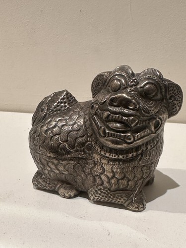 Unusual 19th Cent Chinese Export Foo Lion/Dog Coin Silver box Marked on ...