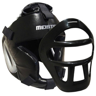 LEATHER HEAD GUARD w/ REMOVABLE FACE MASK - Meister MMA Boxing Headgear ...
