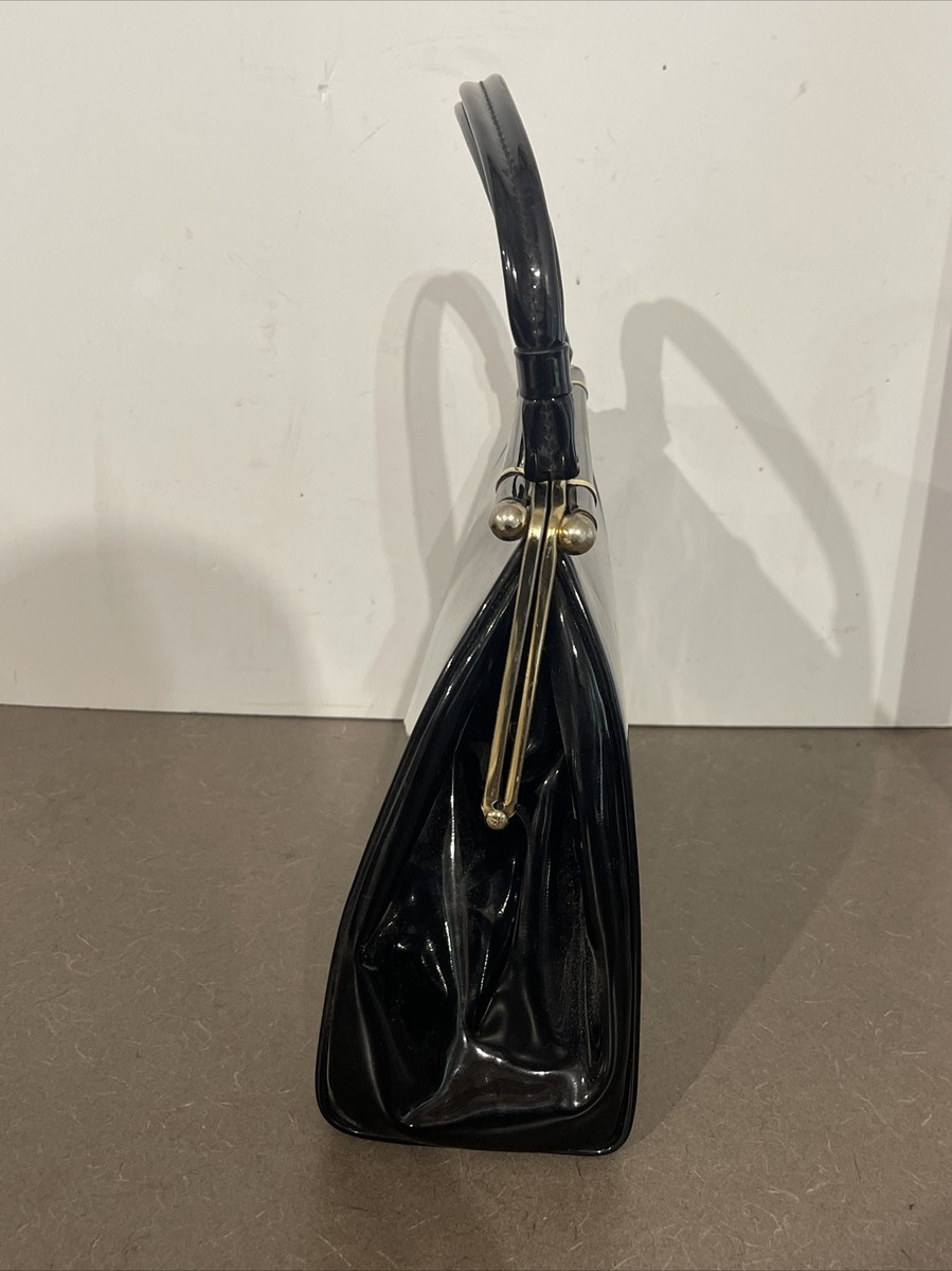 Vintage Classic Markay Bags Black Patent Purse Handle Brass Vintage Classic Markay Bags Black Patent Purse Handle Brass