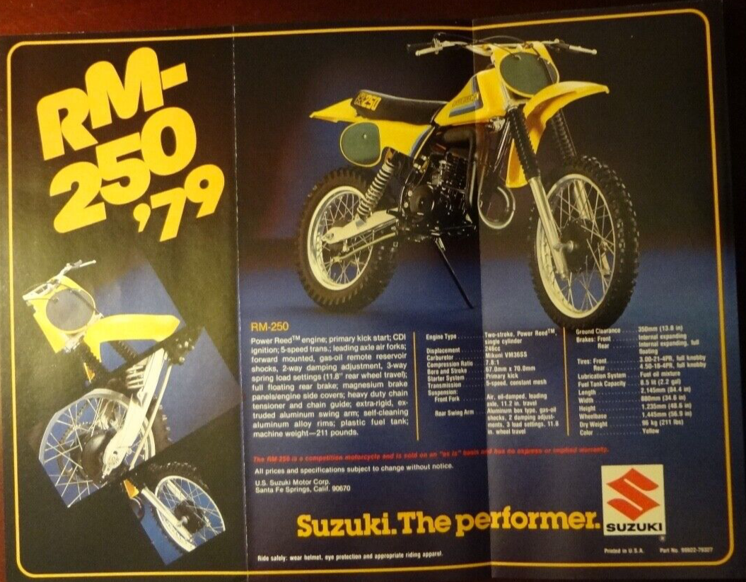 1979 Suzuki RM250 RM400 tri-fold brochure-Vintage P/N 99922-79327 RM ...