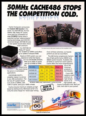 1991 Cache Computers 50mhz 486 Boards PRINT AD Retro Computers PC ...