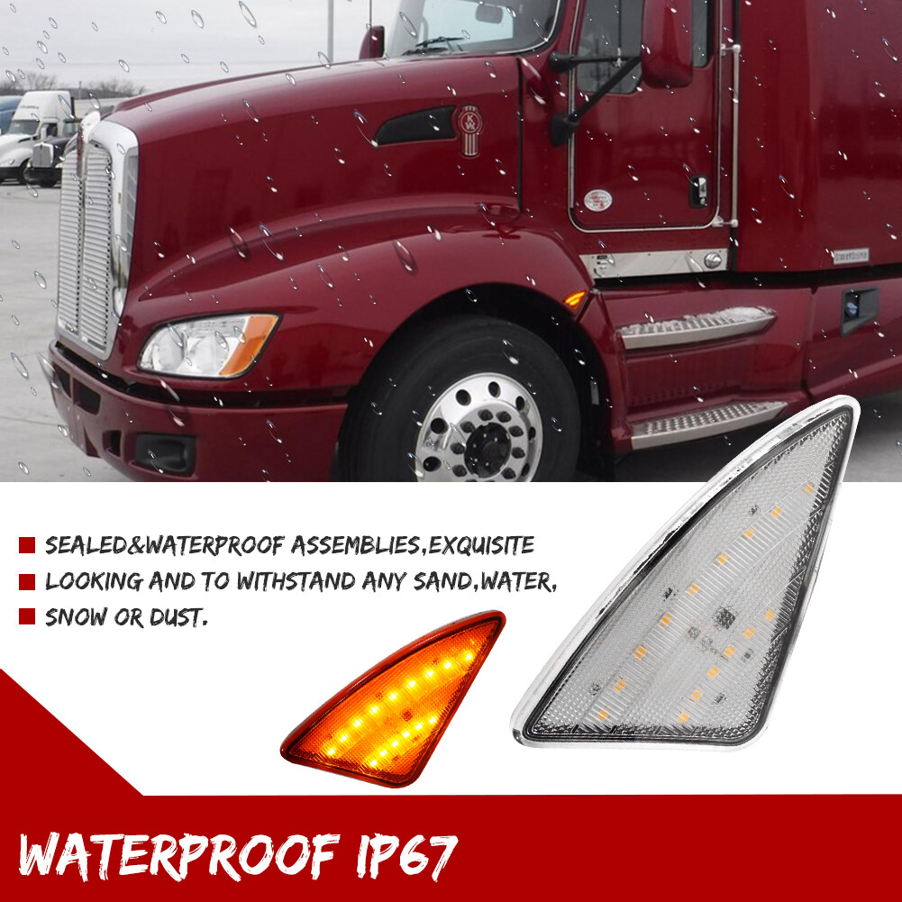 Fit for Kenworth T660 Clear Lens LED Corner Lamps Side Marker Turn ...