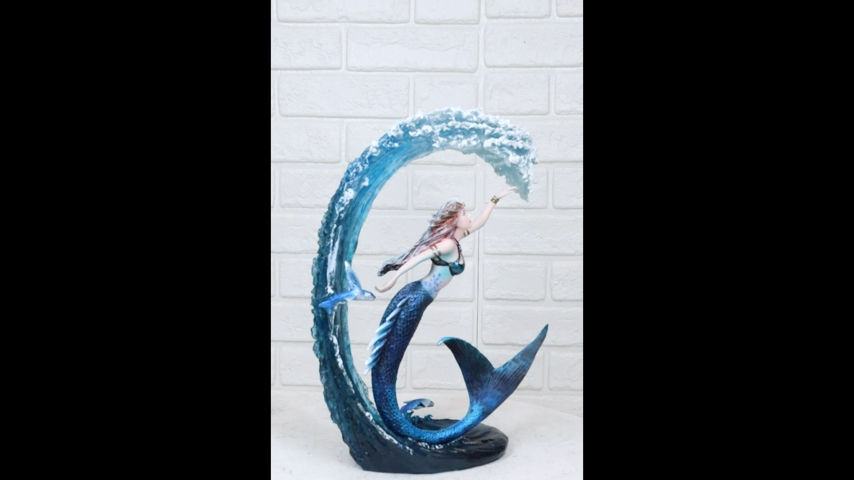 Fantasy Water Elemental Sea Mermaid Sorceress Riding Ocean Waves ...