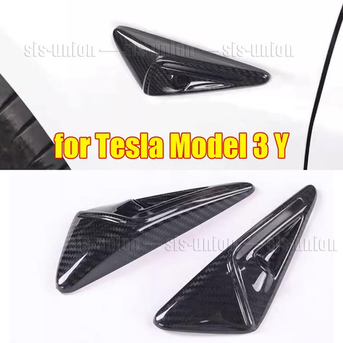 Gloss Real Carbon Fiber Side Fender Camera Cover Trim For Tesla Model 3 ...