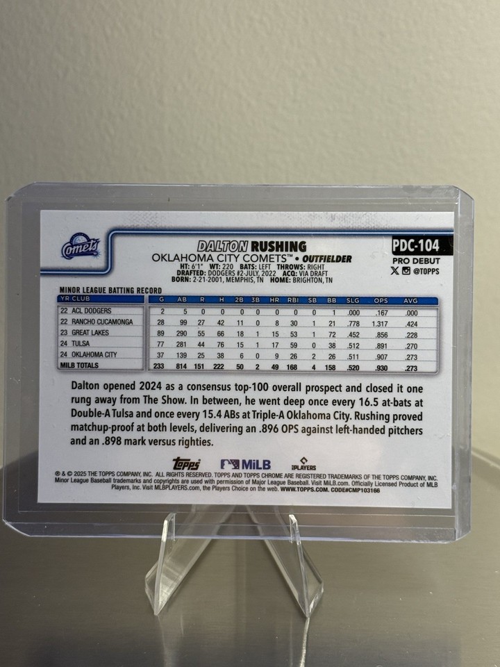 2025 Topps Pro Debut - Chrome Dalton Rushing #PDC-104 Gold Sparkle /50 ...