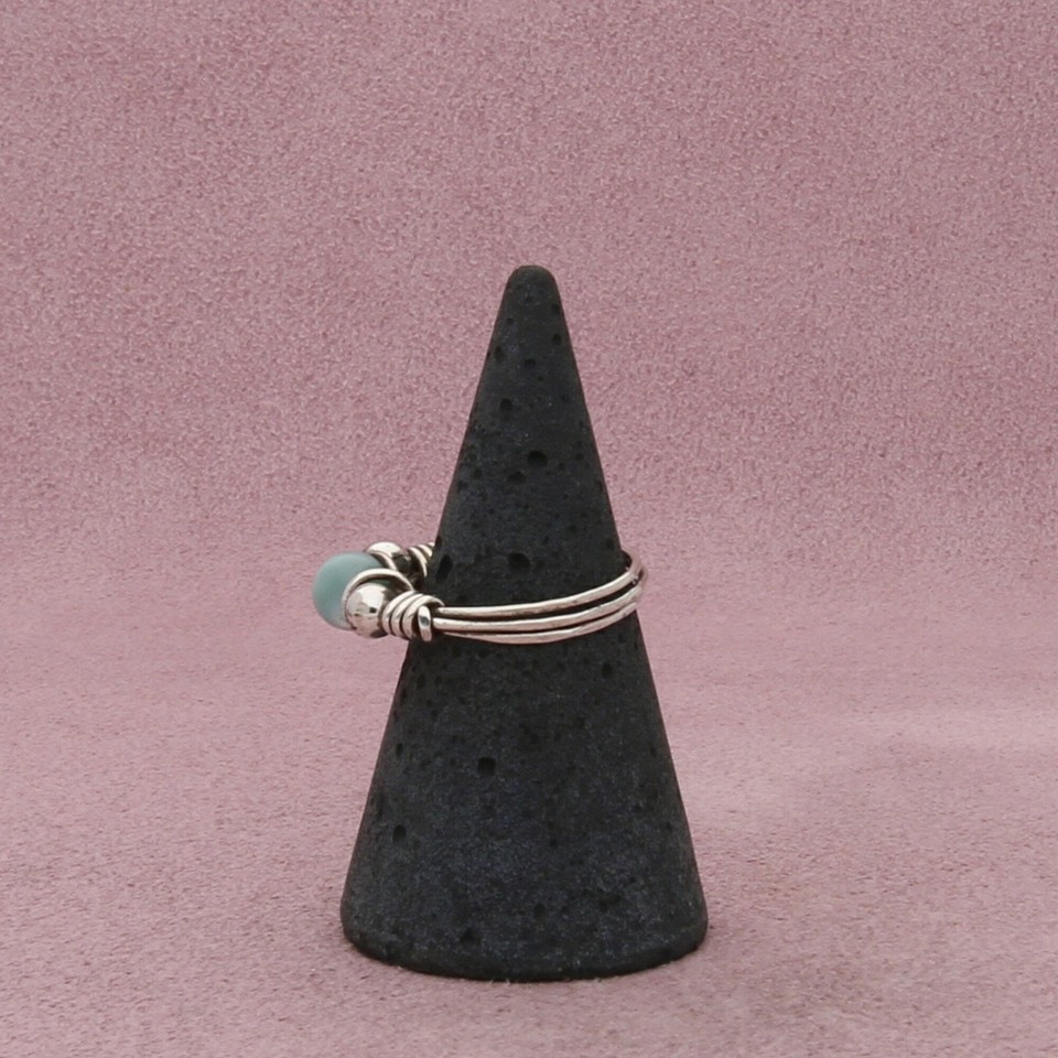 sterling silver wire wrapped blue cats eye bead ring size 5 | eBay