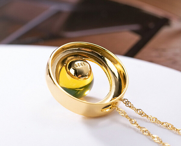 I02 Elegant Necklace Circle With Dominikanischem Amber Silver 925 Gold ...
