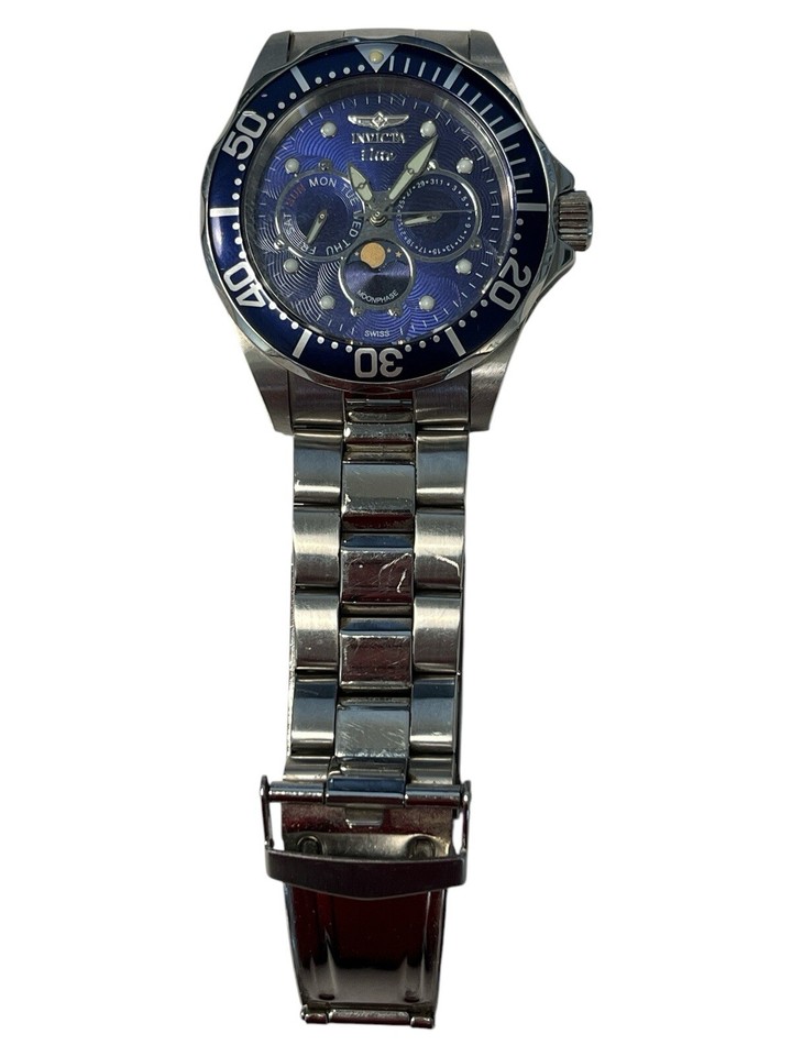 RARE Invicta Elite Men’s Moonphase Watch Stainless Steel with Blue Face ...