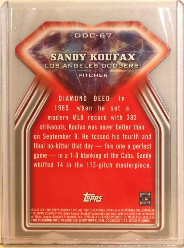 2011 TOPPS DIAMOND DIG DIAMOND DIE CUT DDC-67 SANDY KOUFAX WITH COATING ...