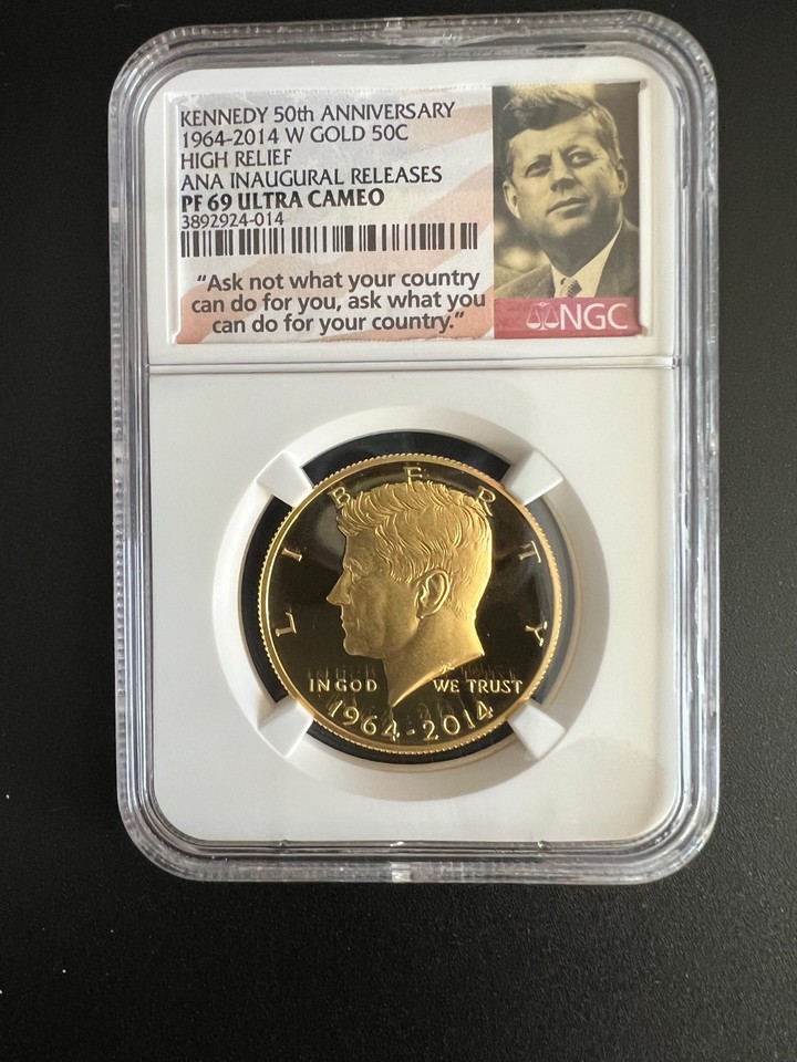 2014 - 50th Anniversary Kennedy Gold Coin ANA Inaugural Release PF69 ...