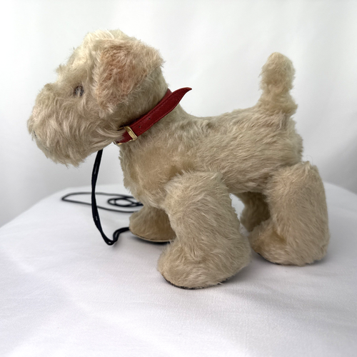 Vtg Mohair Style Mechanical Plush Pull Toy Dog Walking Legs Wheels ...