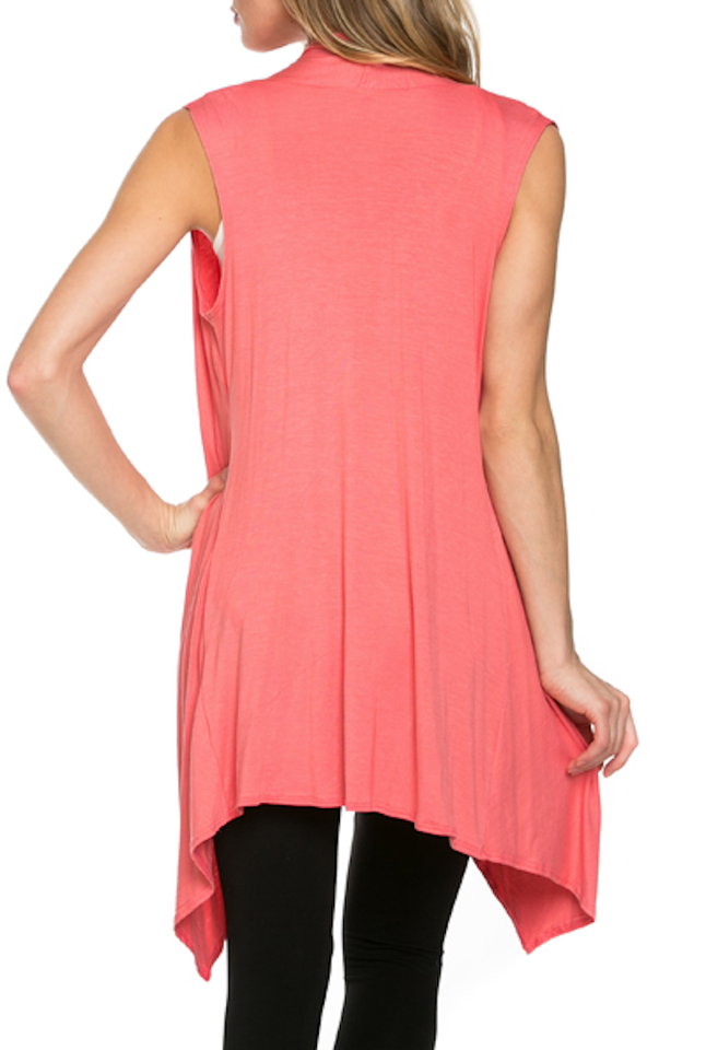 Womens Sleeveless Solid Cardigan Asymmetrical Hem Open Front Wrap Drape ...