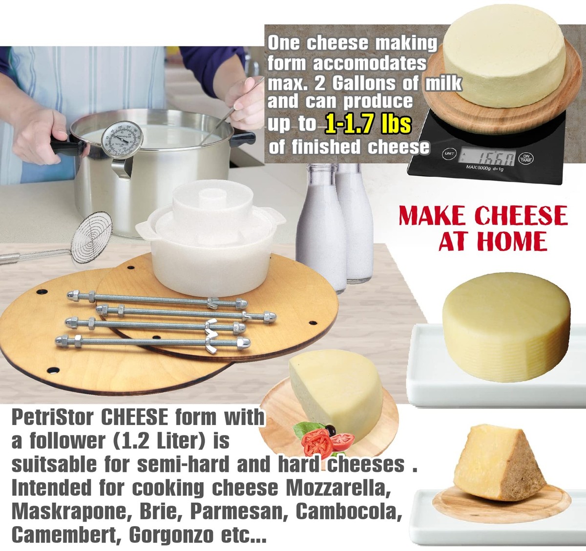 Cheese Press Petristorwooden Diameter 11 2 In And 1 Cheese Making Form ...