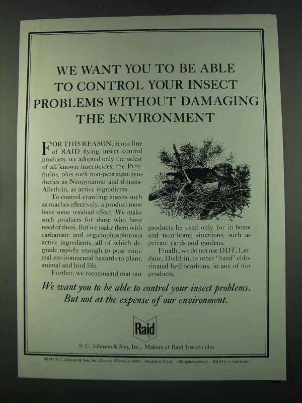 1974 Raid Insecticides Ad - Control Insect Problems | eBay