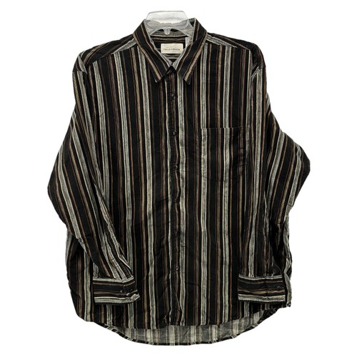 Falls Creek Mens Regular Size 2XL Black Striped Long Sleeve Button Sown ...