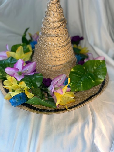 Handmade Straw Witch Hat with Faux Flowers – Costume or Decor – One ...