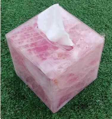5'' tissue box pink quartz agate and second tissue box 6"x4" blue lapis ...
