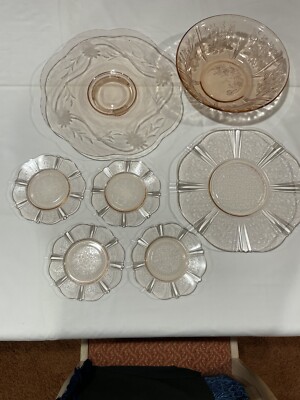 Pink Depression MacBeth Evans Dessert Set, Sharon Serving Bowl, Daisy ...