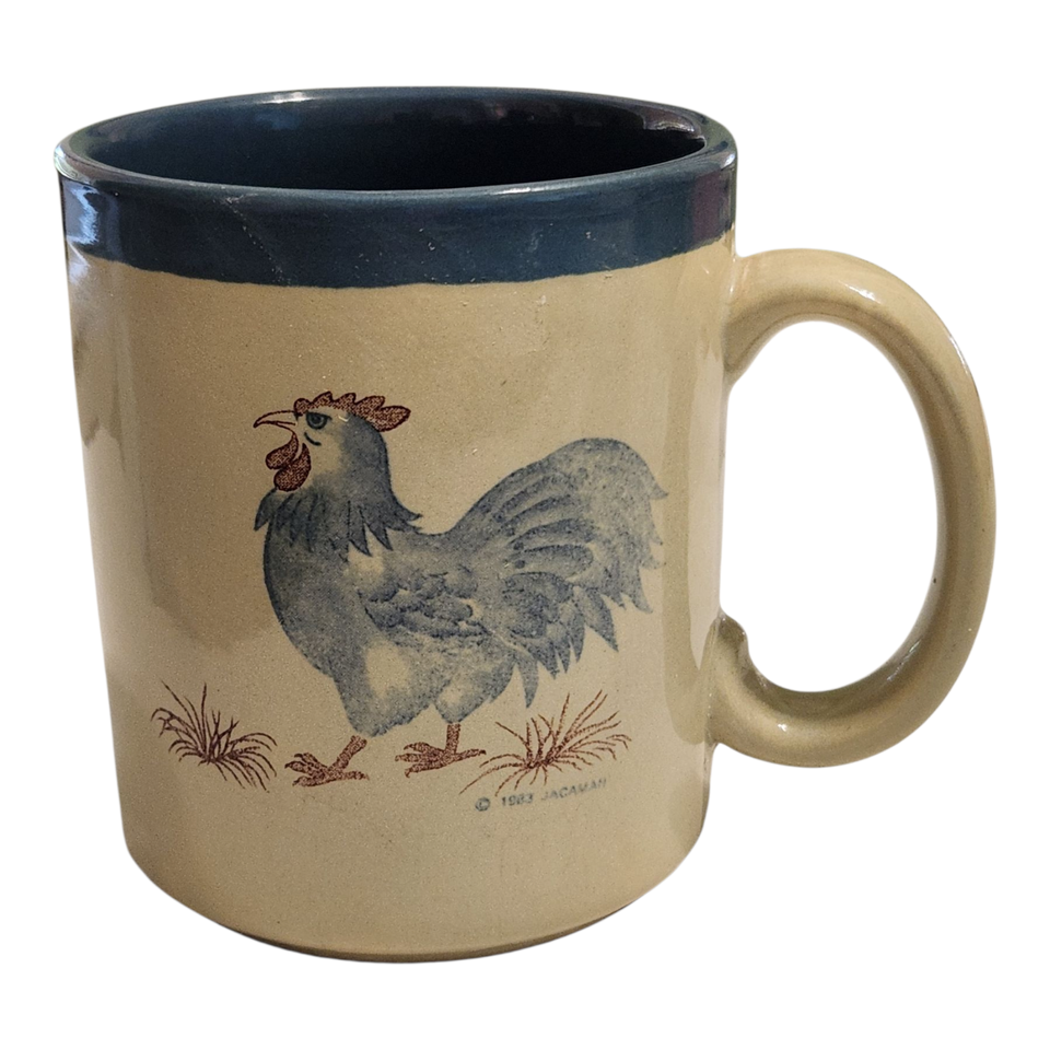 Jacaman Stoneware Blue Rooster Mug 1983 Cottagecore Farmhouse | eBay