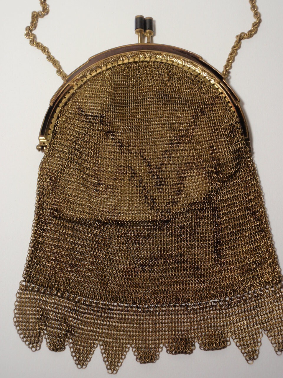 Vintage Germany Brown Enamel Frame Mesh Purse - Gem