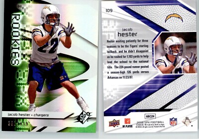 Jacob Hester 2008 SPx Rookies Green #109 /499 Rookie RC LSU Chargers | eBay