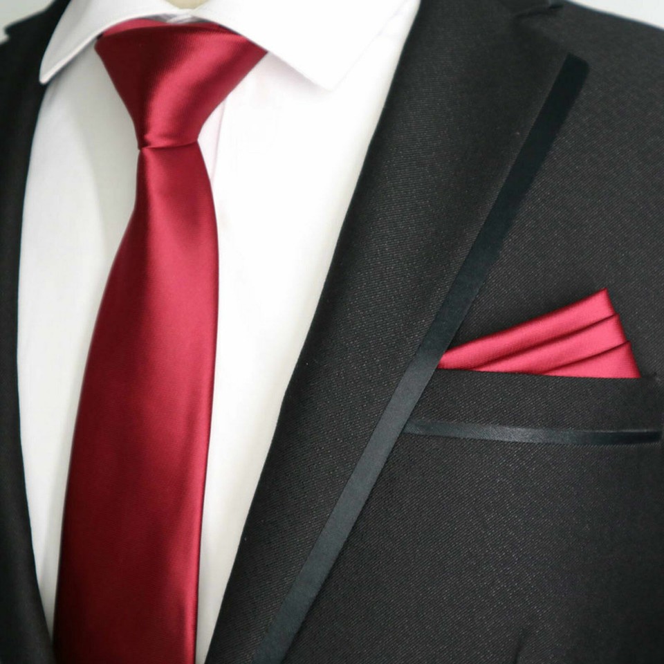 MEN'S WEDDING SOLID COLOUR BLOCK PLAIN SATIN TIE & MATCHING POCKET ...
