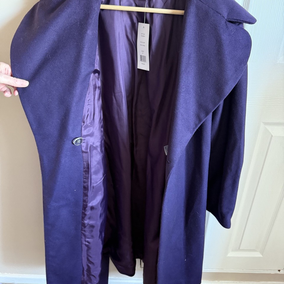 NWT French Connection Cashmere Wool Mix Wrap Coat Belted Purple UK 8 | eBay