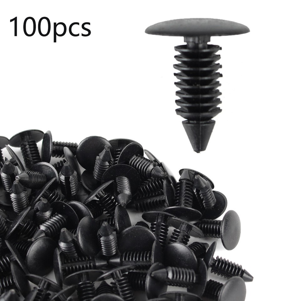 100x/Set BLACK Plastic Clip Rivets Fastener 8mm Hole Dia For Auveco ...