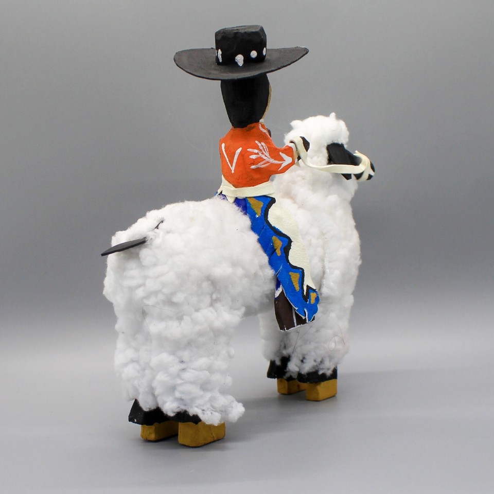 NAVAJO FOLK ART-COWBOY RIDING WOOLY SHEEP by DELBERT BUCK-NATIVE ...