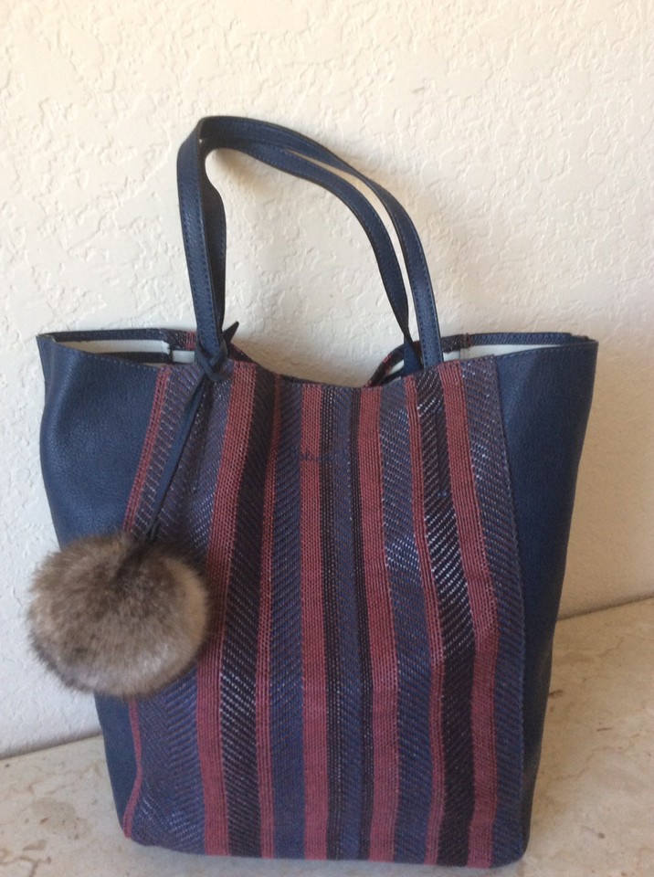 Splendid Womens Key West Faux Leather Pattern Tote Handbag Navy Extra ...