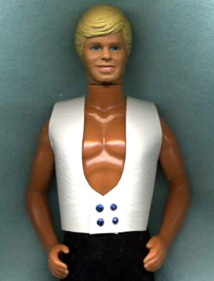 KEN DOLL FORMAL DOUBLE-BREASTED VEST WHITE LEATHER W/ NAVY BLUE BUTTONS ...