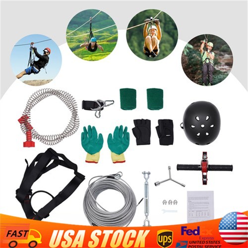 120Ft Zip Line Kit for Kids Adult Up to 330lb w/ Spring Brake Trolley ...