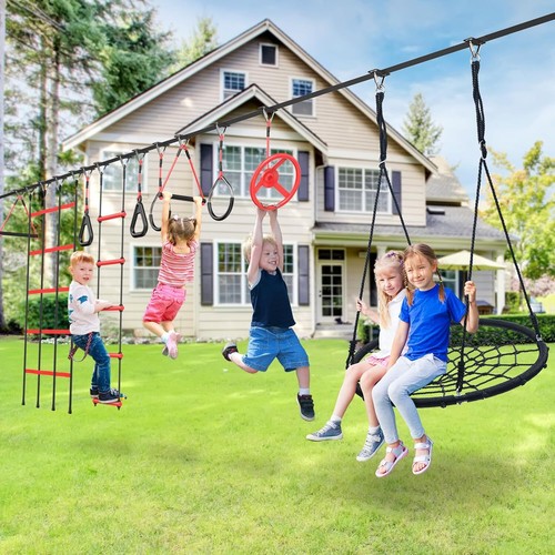 50FT Ninja Warrior Obstacle Course Spider Net Swing Tree Jungle Gym ...
