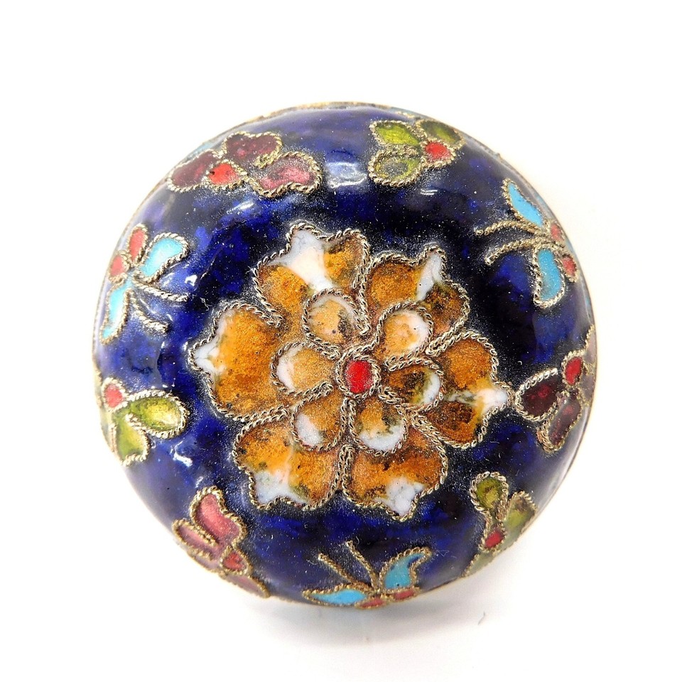 Cloisonné Trinket Ring Box Blue with Flowers 2.125" | eBay