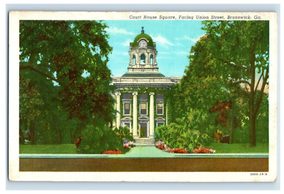 Vintage Court House Square Facing Union Street Brunswick Ga. Postcard ...