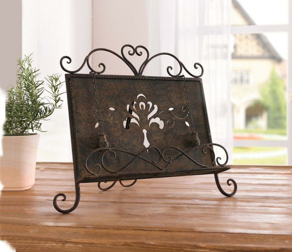 Antique Metal Cookbook Stand ~ Book Holder ~ Easel w/ Weighted Chains ...