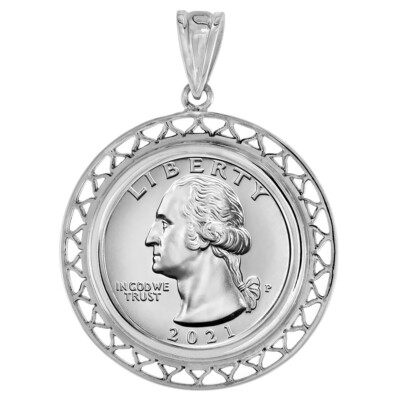 925 Sterling Silver 25 Cent Quarter Coin Bezel Filigree Edge 24mm Prong ...
