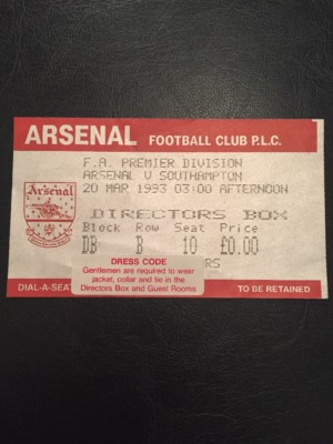 Directors Box Tickets : Arsenal V Southampton 20/03/1993 | eBay
