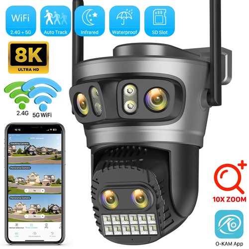 20MP 8K HD WiFi Camera Outdoor 10X Zoom Four Lens Three Screen Security ...