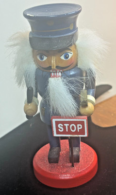 Police Officer Wood Nutcracker Figurine Traffic Cop Batton Stop Sign ...