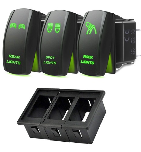 3 Pcs Car Laser Rocker Switch Green LED Light Bar + Rocker Switch panel ...