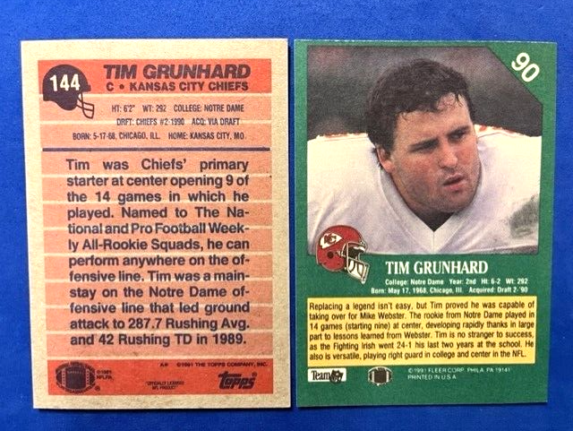NFL - Tim Grunhard 1991 Topps & 1991 Fleer Football - Chiefs | eBay