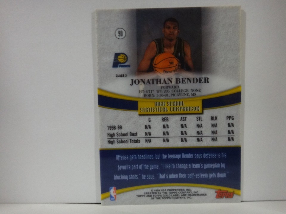 1999-00 Topps Gold Label Class 3 Jonathan Bender #90 Rookie RC | eBay