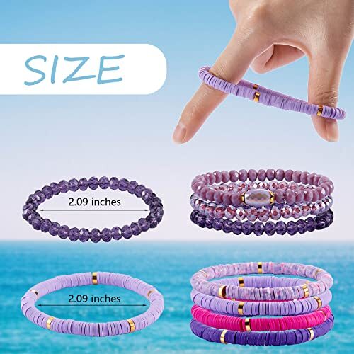 7Pcs Handmade Polymer Clay Heishi Surfer Stretch Bracelets Set Colorful ...