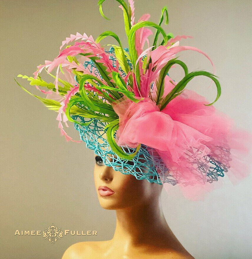 Aimee Fuller Royal Ascot Kentucky Derby Fascinator Green Tan Twirl Del ...
