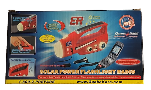 ER Emergency Ready Solar Powered Flashlight Radio Hand Crank 6N Red New ...