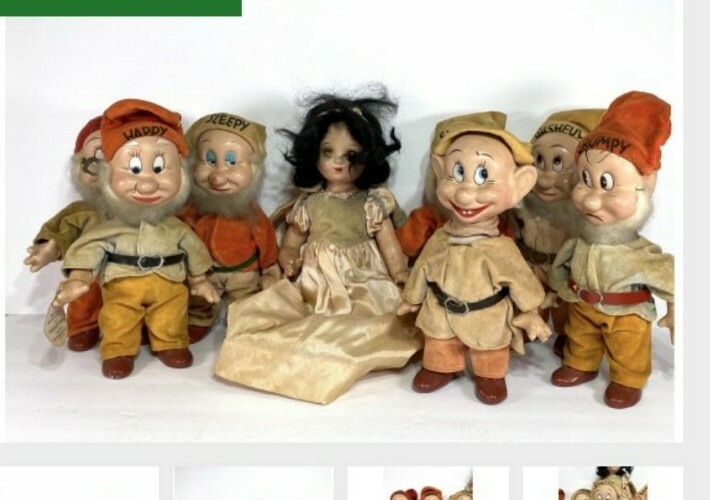 RARE 1938 SNOW WHITE &SEVEN DWARFS DOLLS.KNICKERBOCKER TOY Co DISNEY ...