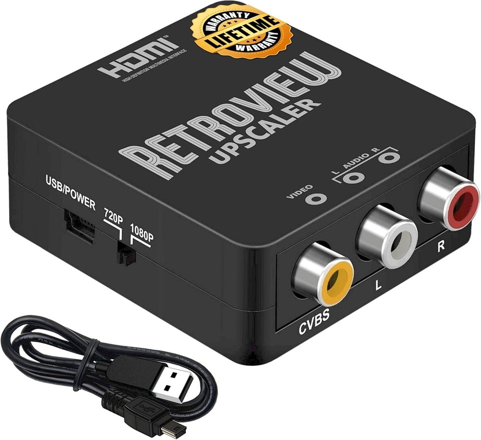 RETROVIEW Video Upscaler, AV to HDMI Converter, RCA HDMI, 720P/1080P ...